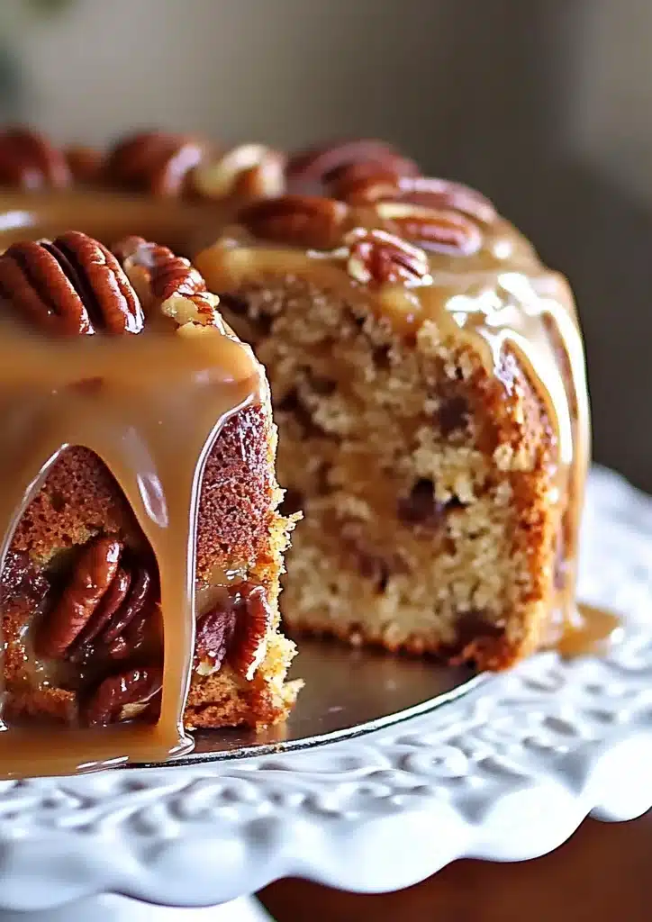 Apple Pecan Cake with Caramel Glaze Recipe - Things Cook