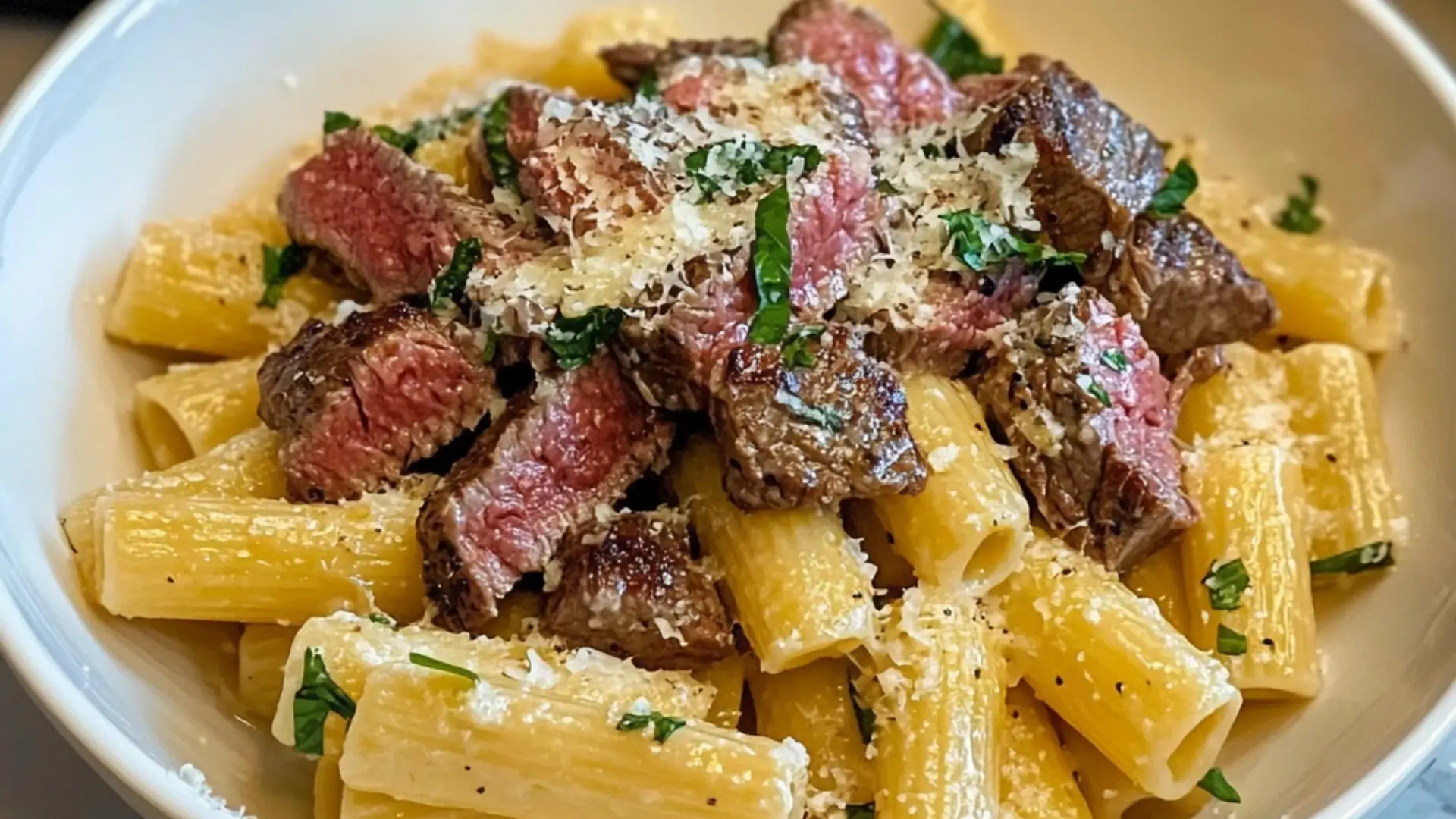 Creamy Garlic Parmesan Steak Pasta Recipe - Things Cook