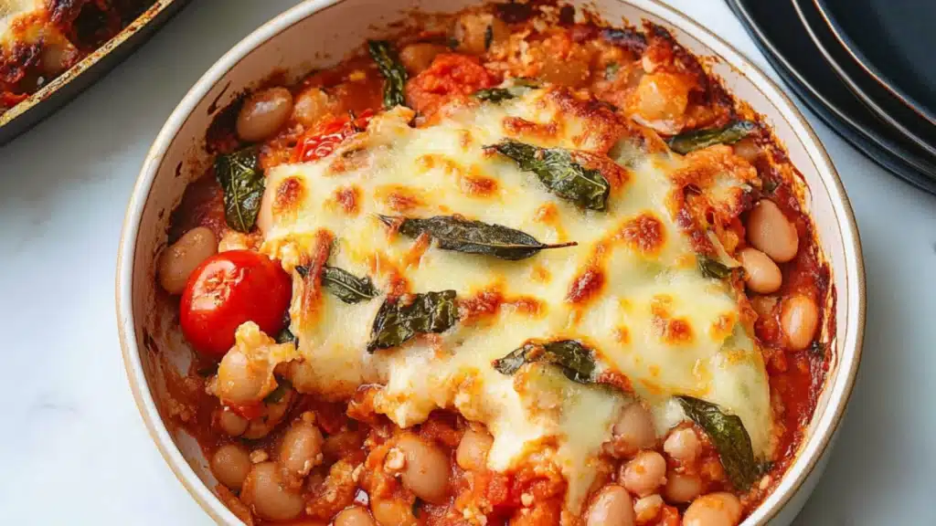 5-Ingredient Irresistible Cheesy White Bean Tomato Bake Recipe - Things ...